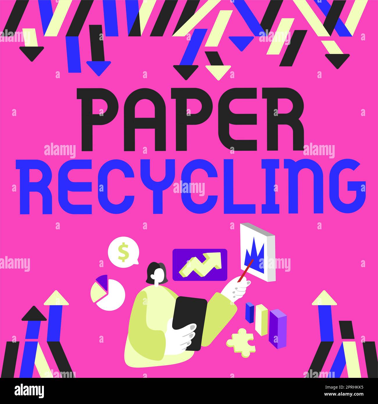 Hand writing sign Paper RecyclingUsing the waste papers in a new way by ...