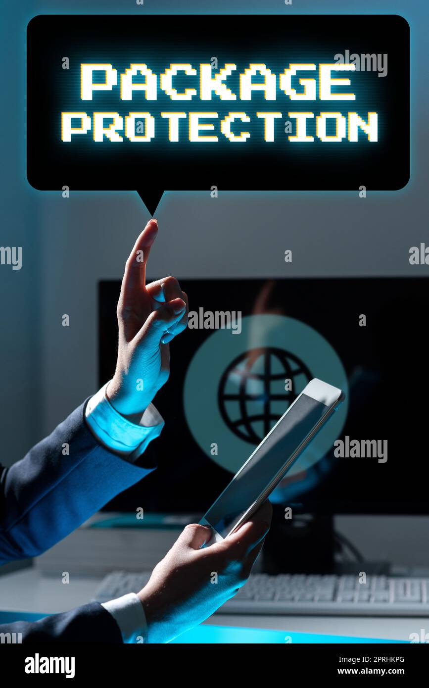 Text caption presenting Package ProtectionWrapping and Securing items ...