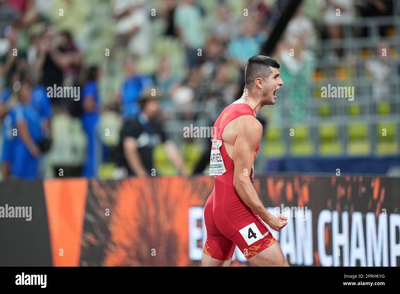 Asier Martínez celebrating his victory in the 110 meter hurdles at the ...