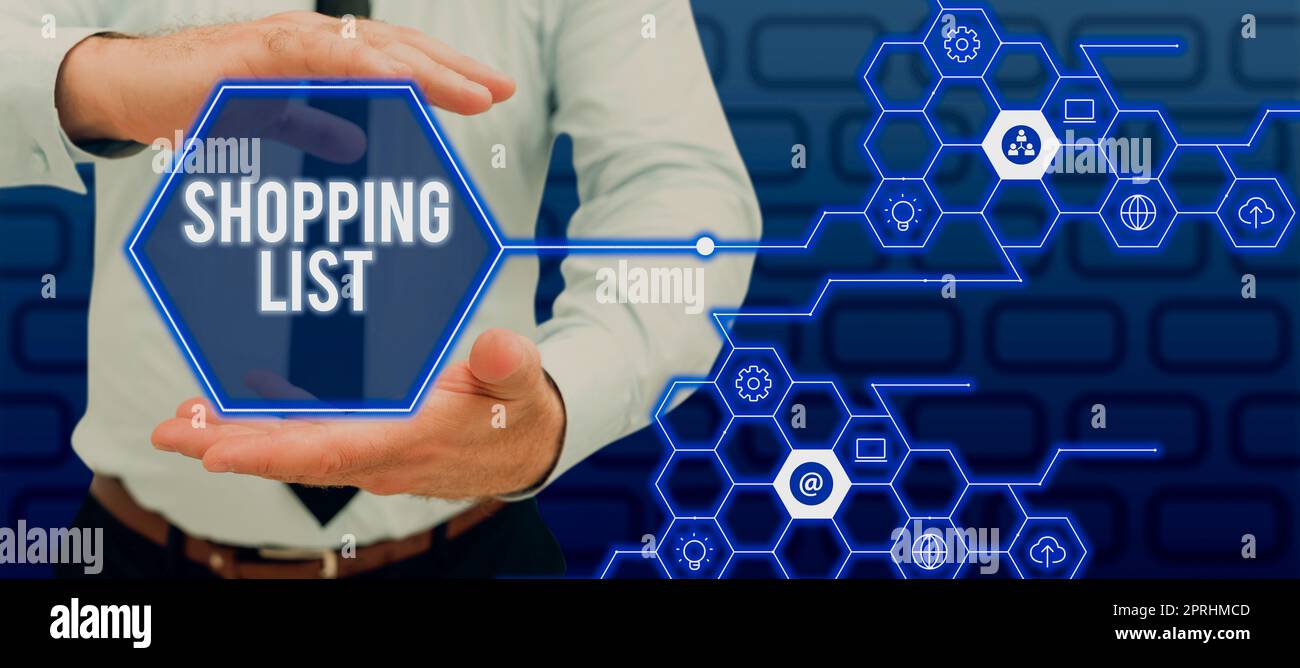 Text caption presenting Shopping List, Business concept Discipline ...