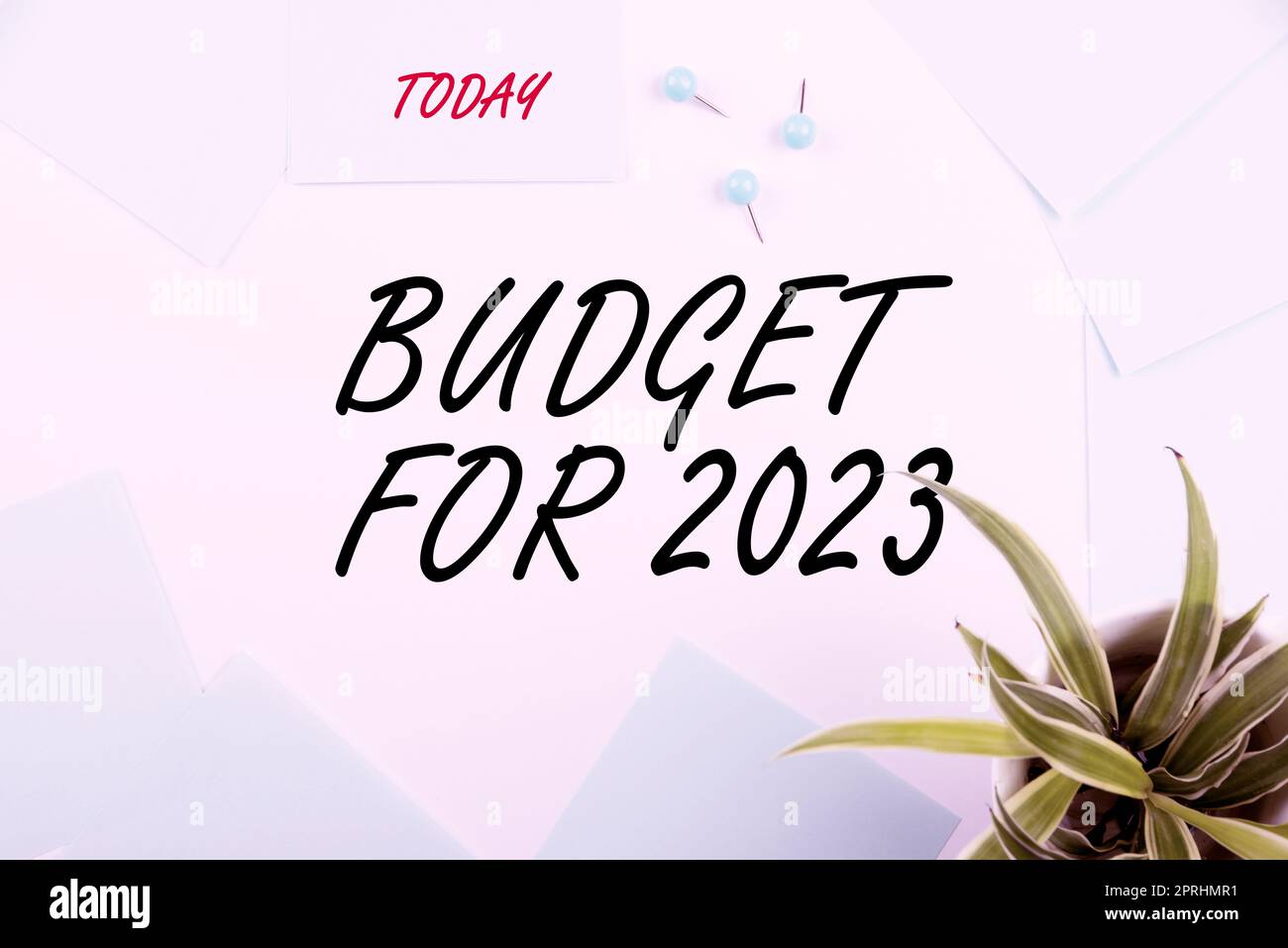 Hand writing sign Budget For 2023An written estimates of income and ...