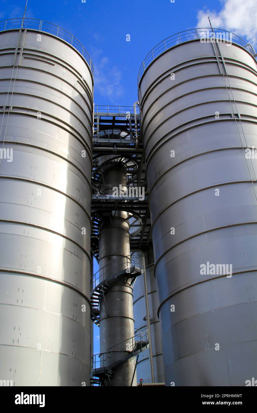 Two huge bunkers, storage or silos for industrial raw materials Stock ...