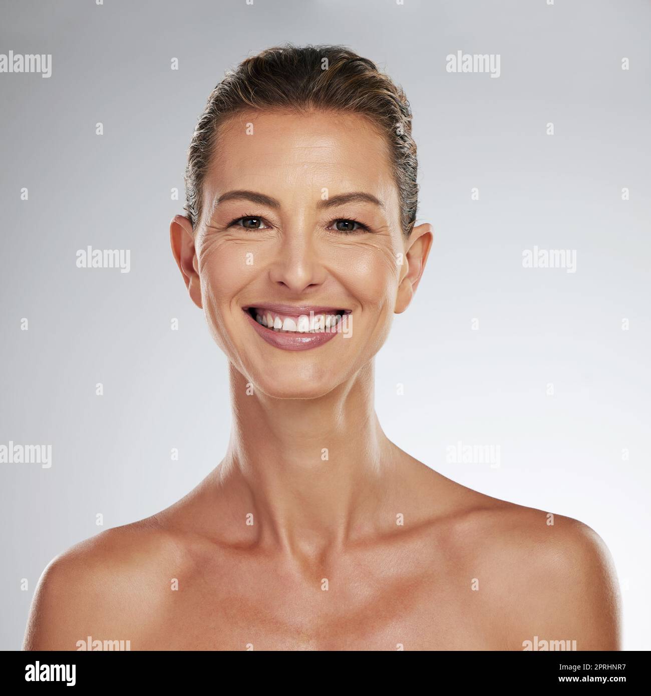 Happy, beauty and skincare face of woman with skin health, wellness and ...