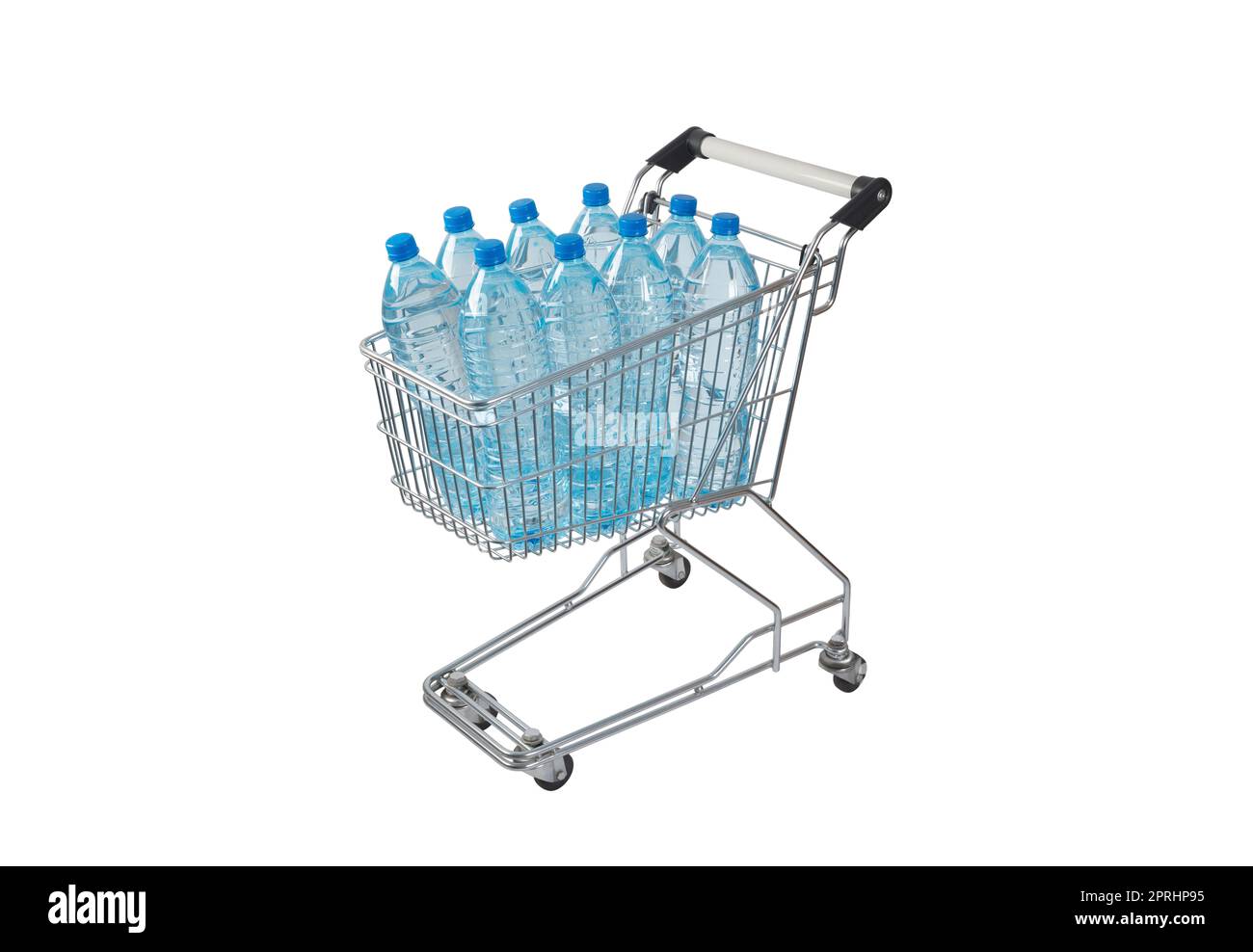 Bottles of water in trolley isolated on white background with clipping ...