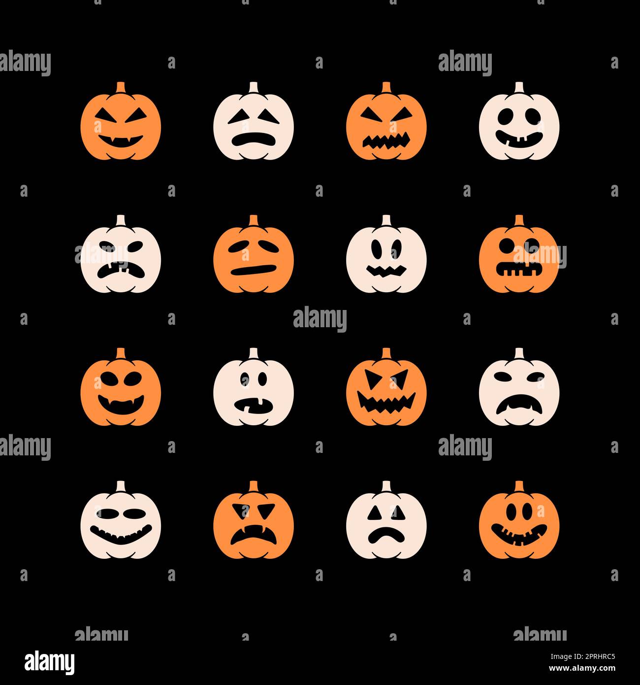 Halloween pumpkin jack lantern vector icons set. Spooky and angry ...