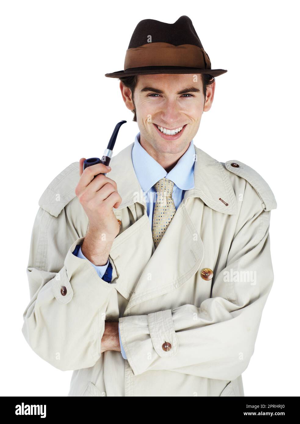 Hes a super sleuth. Thoughtful private investigator smoking his pipe ...