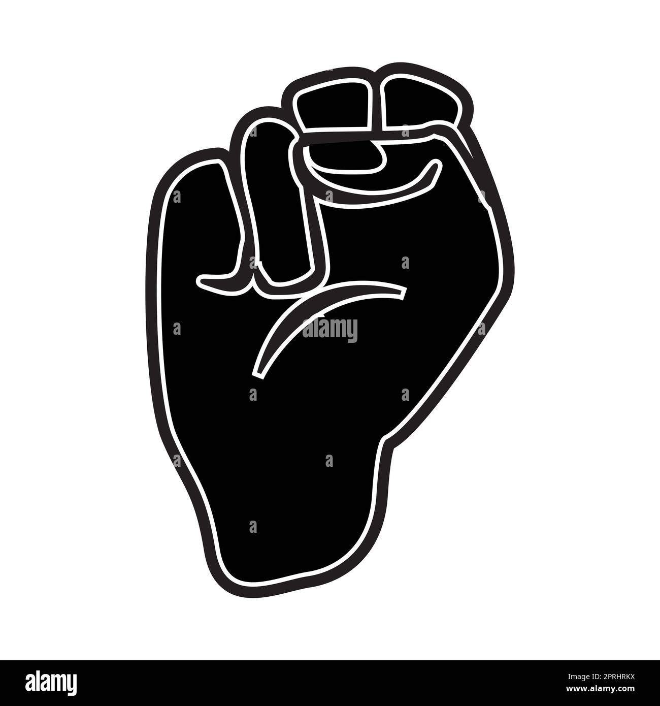 A power fist in solid black color with white outline isolated on a ...