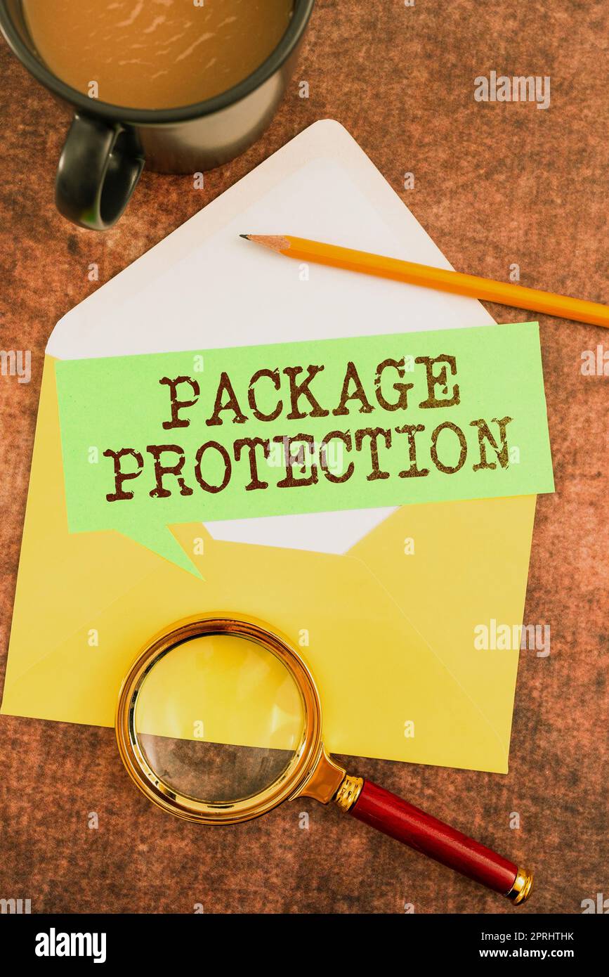 Hand writing sign Package ProtectionWrapping and Securing items to ...