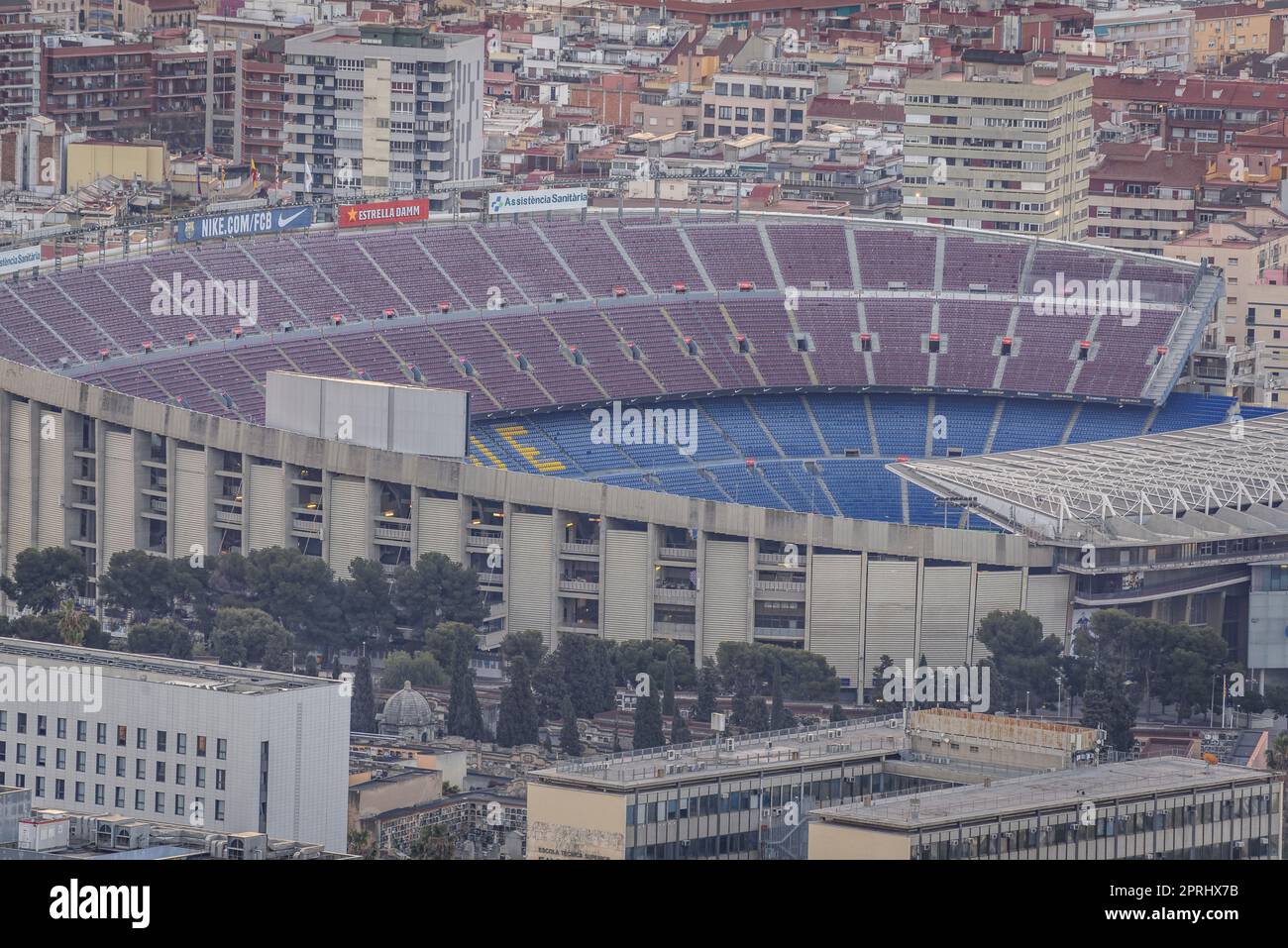 Spotify Camp Nou stadium of FC Barcelona seen from the top of Sant Pere ...