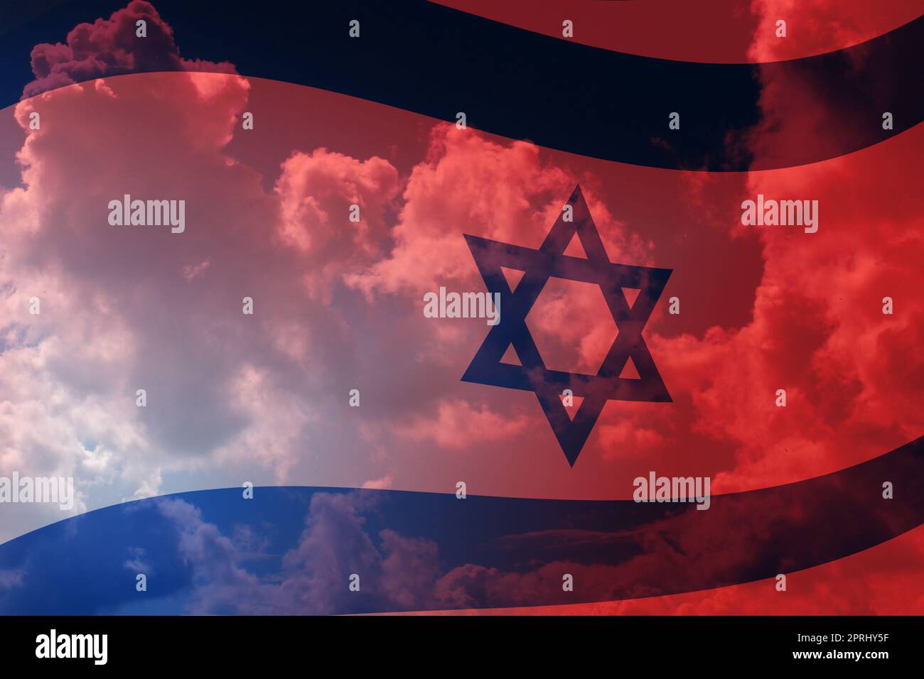 The national flag of Israel against a blue and red sky Stock Photo - Alamy