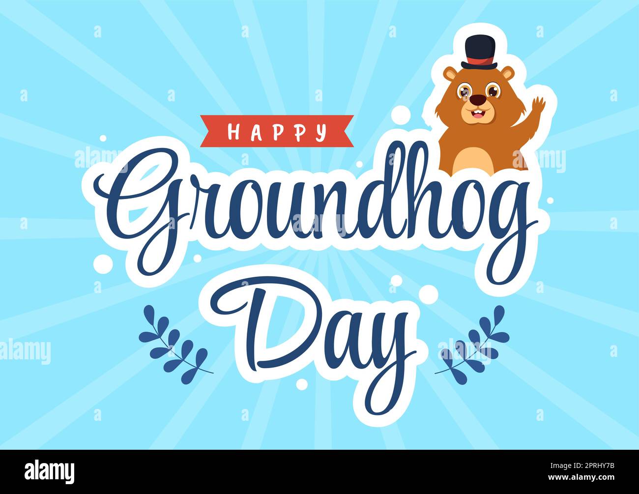 Happy Groundhog Day on February 2 with Cute Marmot Character and Garden ...