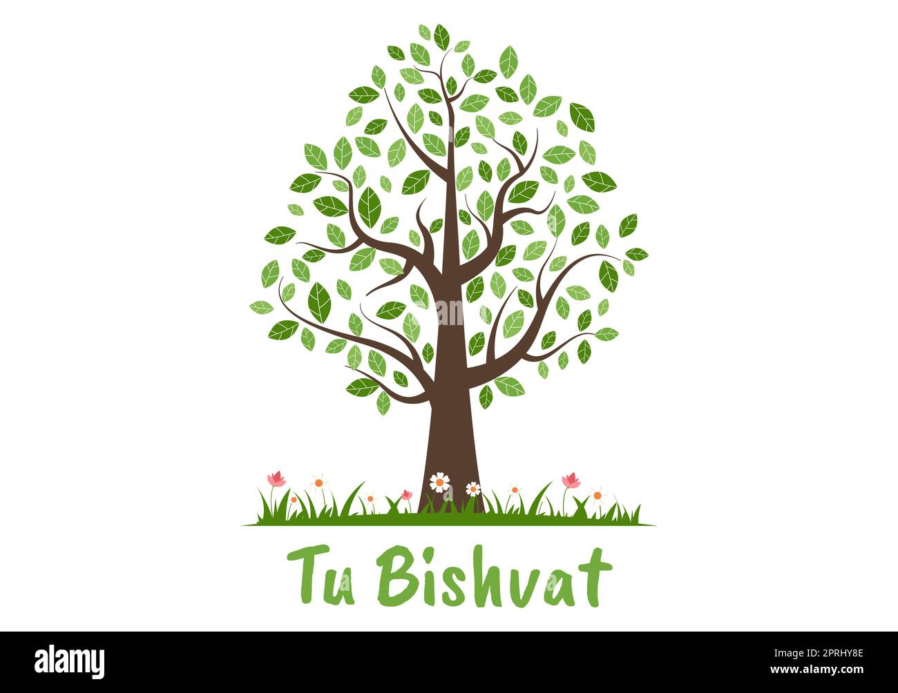 Tu BiShvat Template Hand Drawn Cartoon Flat Illustration Blooming tree ...