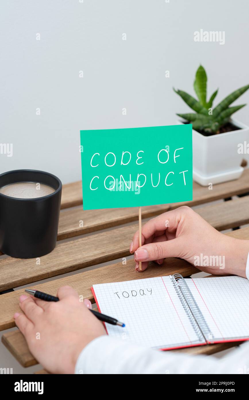 Hand Writing Sign Code Of Conduct Word For Set Of Principles Are