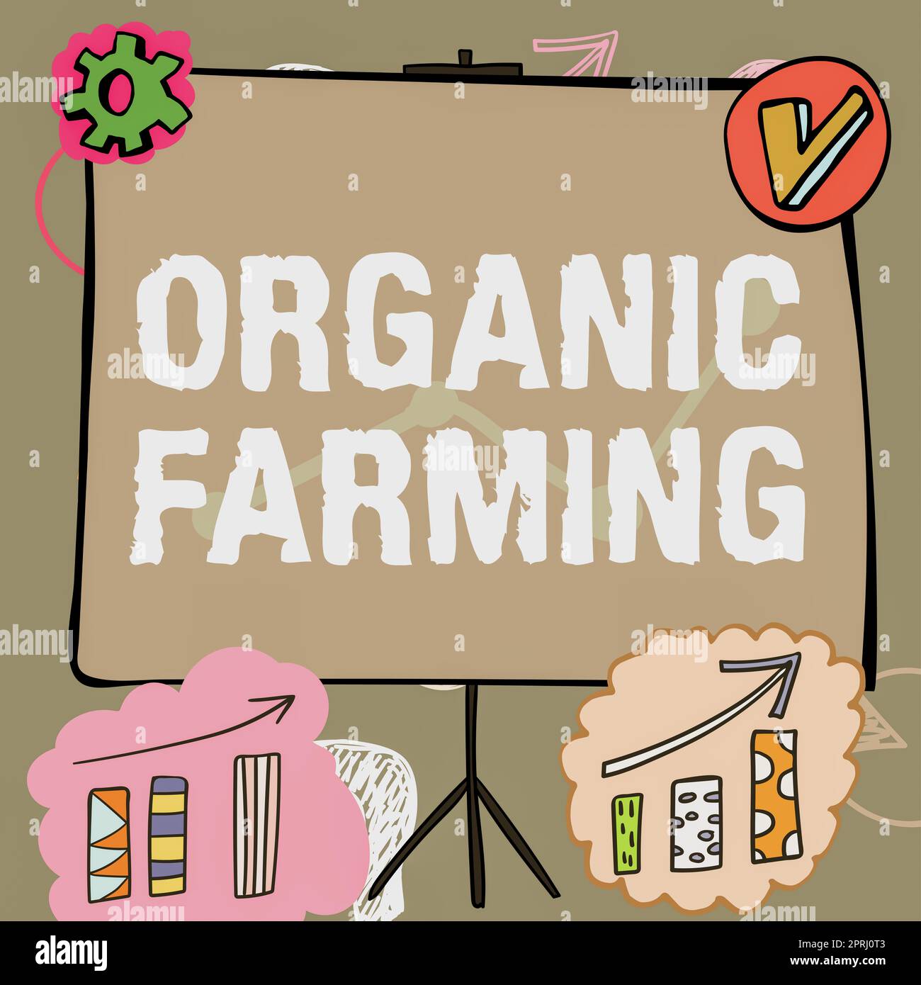 Text sign showing Organic Farmingan integrated farming system that ...