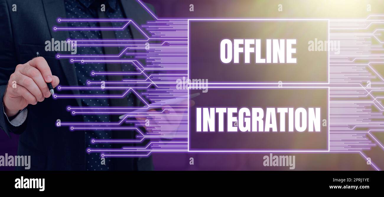 Hand writing sign Offline Integration. Business approach First Triad of ...