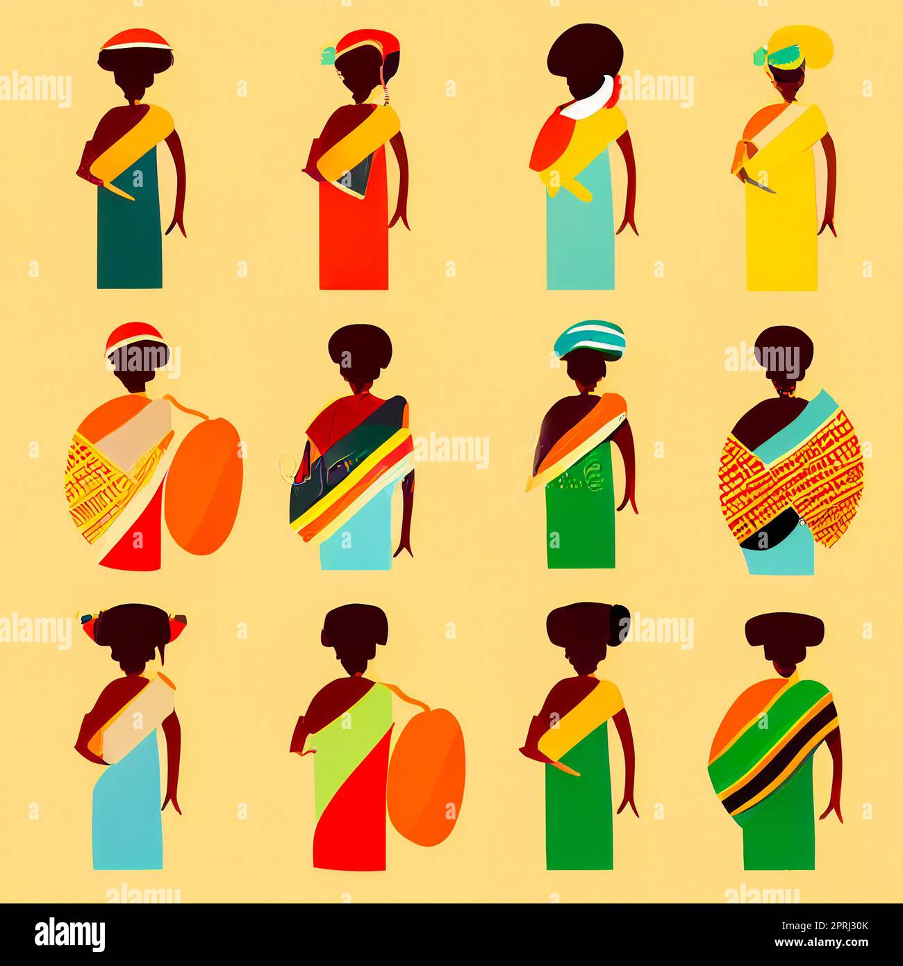 Illustration of a group of people of one ethnicity. Color illustration ...