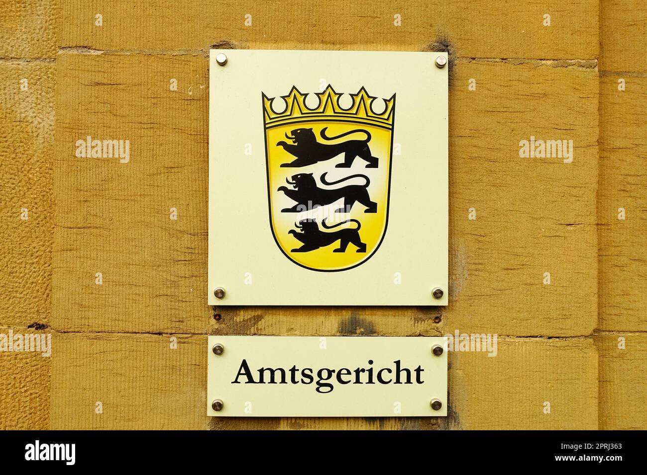A sign at the local court (german: Amtsgericht) in a city of Baden ...