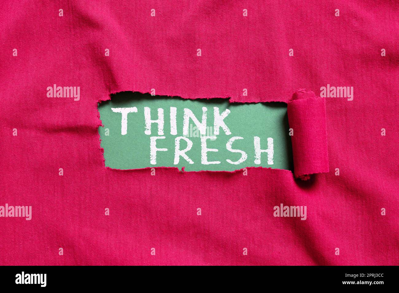 Conceptual display Think Fresh, Word Written on Business manufacturing ...