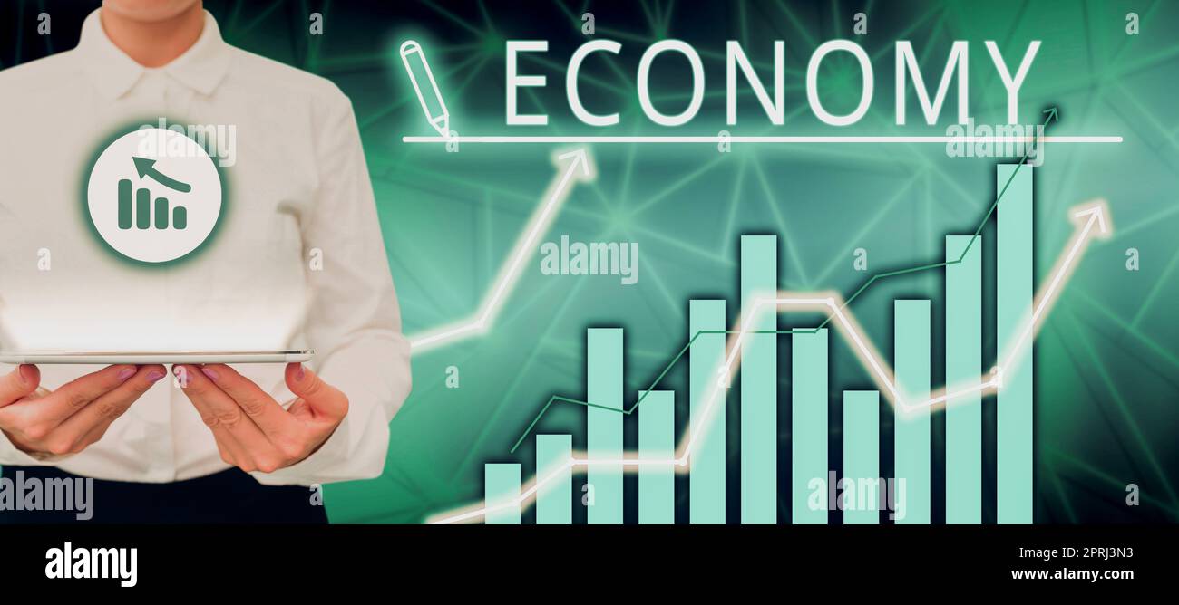 Sign displaying Economy, Business concept the system of how money is ...