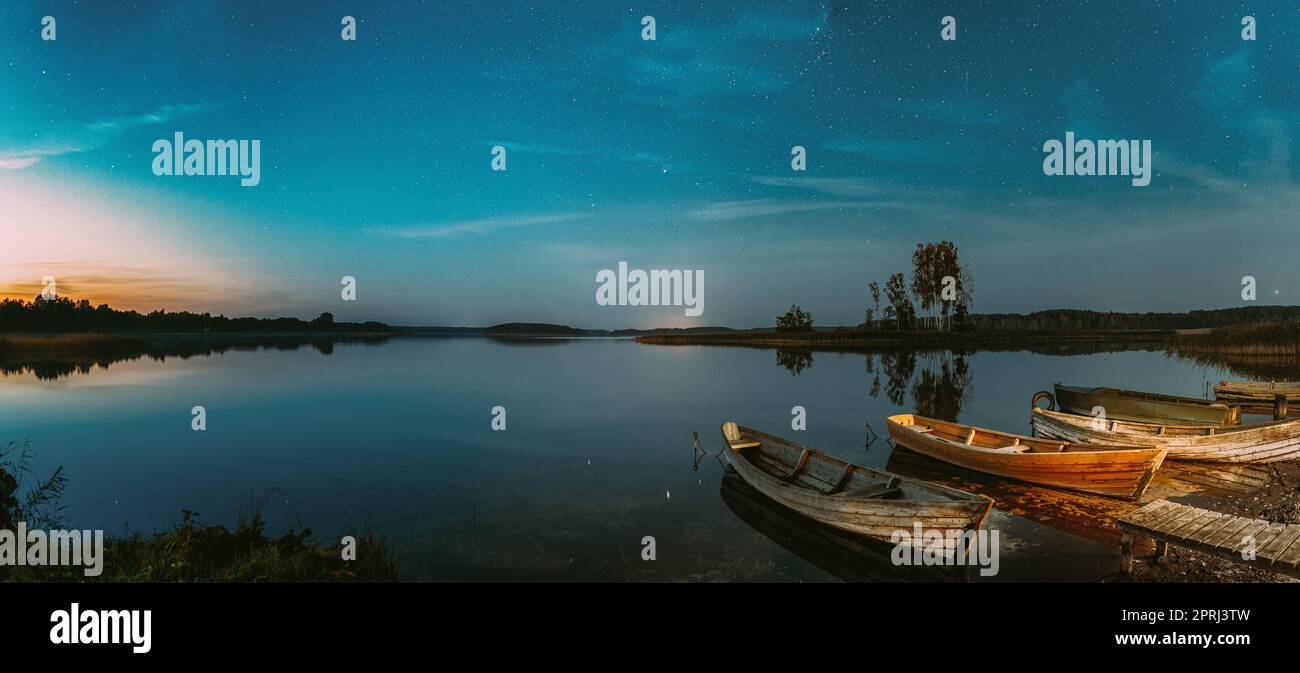 Real Starry Sky And Night Stars Above Lake. Natural Starry Sky ...