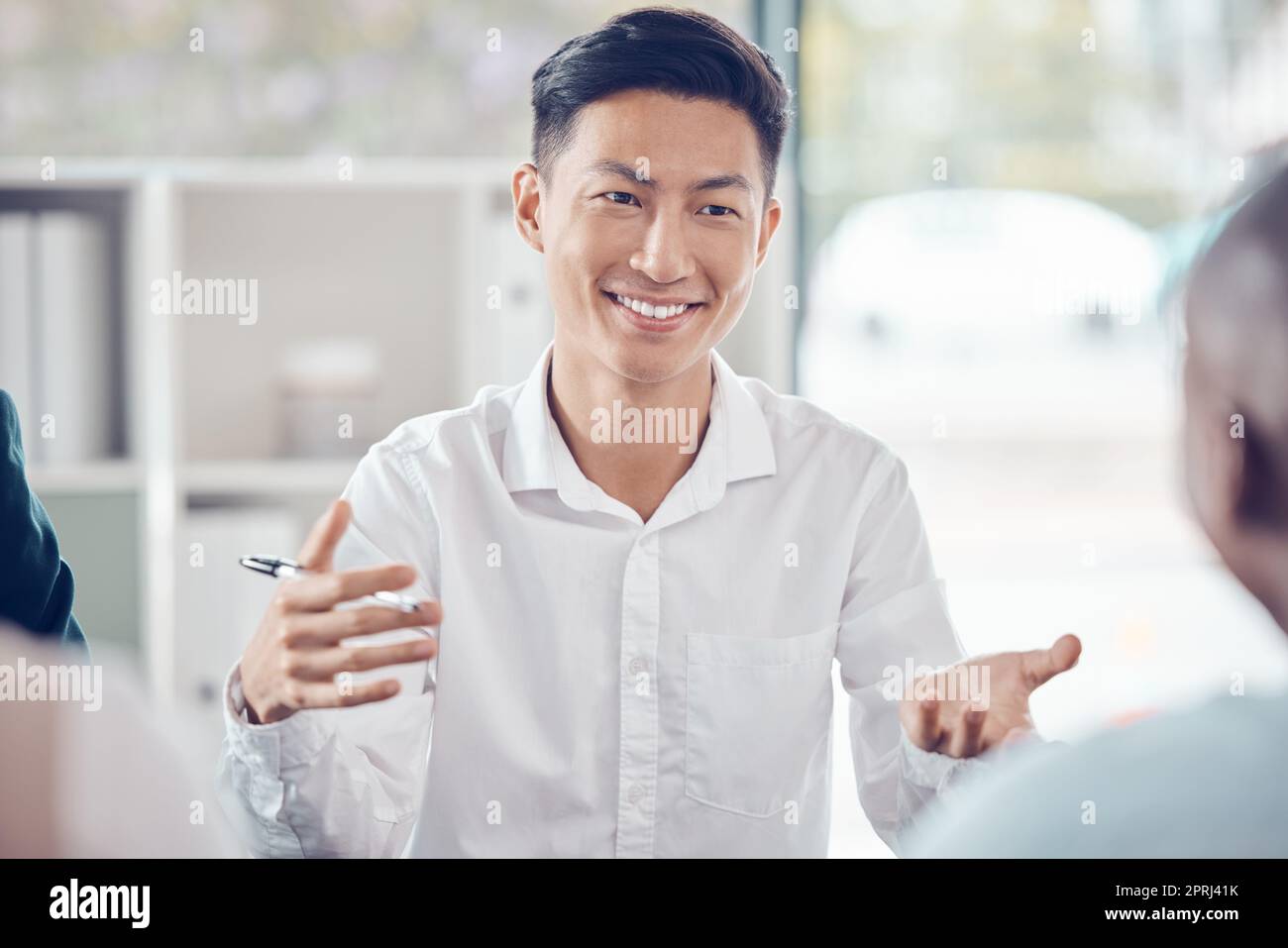 Meeting, planning and strategy with an asian man in the boardroom with ...