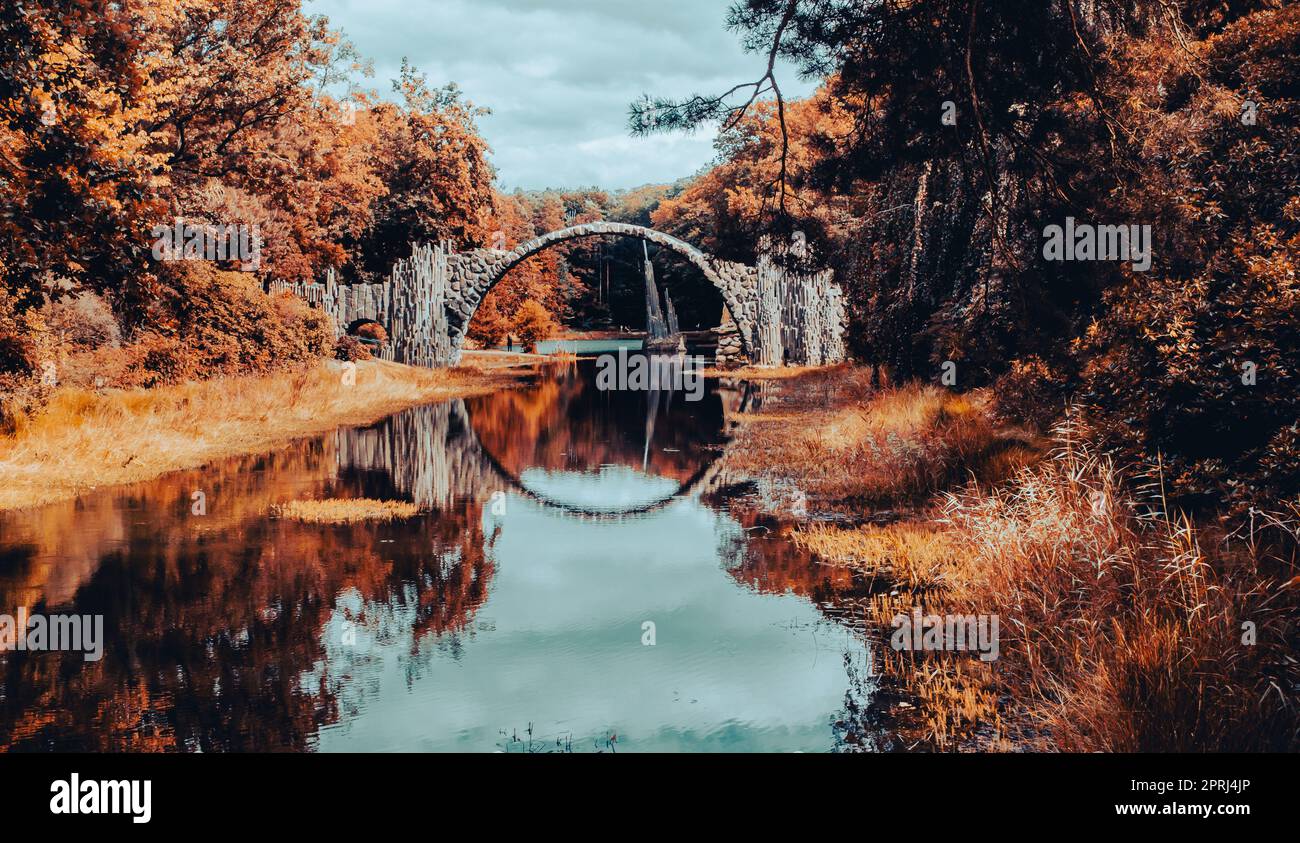 Rakotz bridge in the azalea and rhododendron park Kromlau at the Rakotz ...