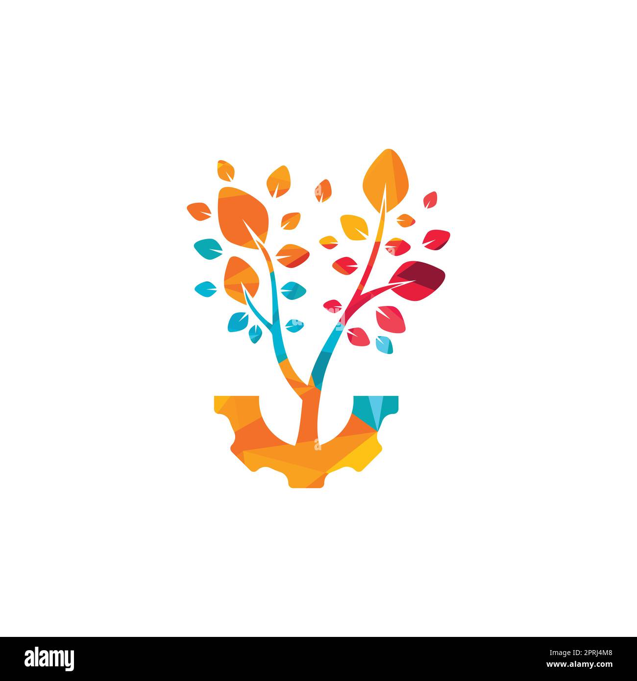 Gear tree vector logo design template. Modern nature technology logo. Green eco tech and ...