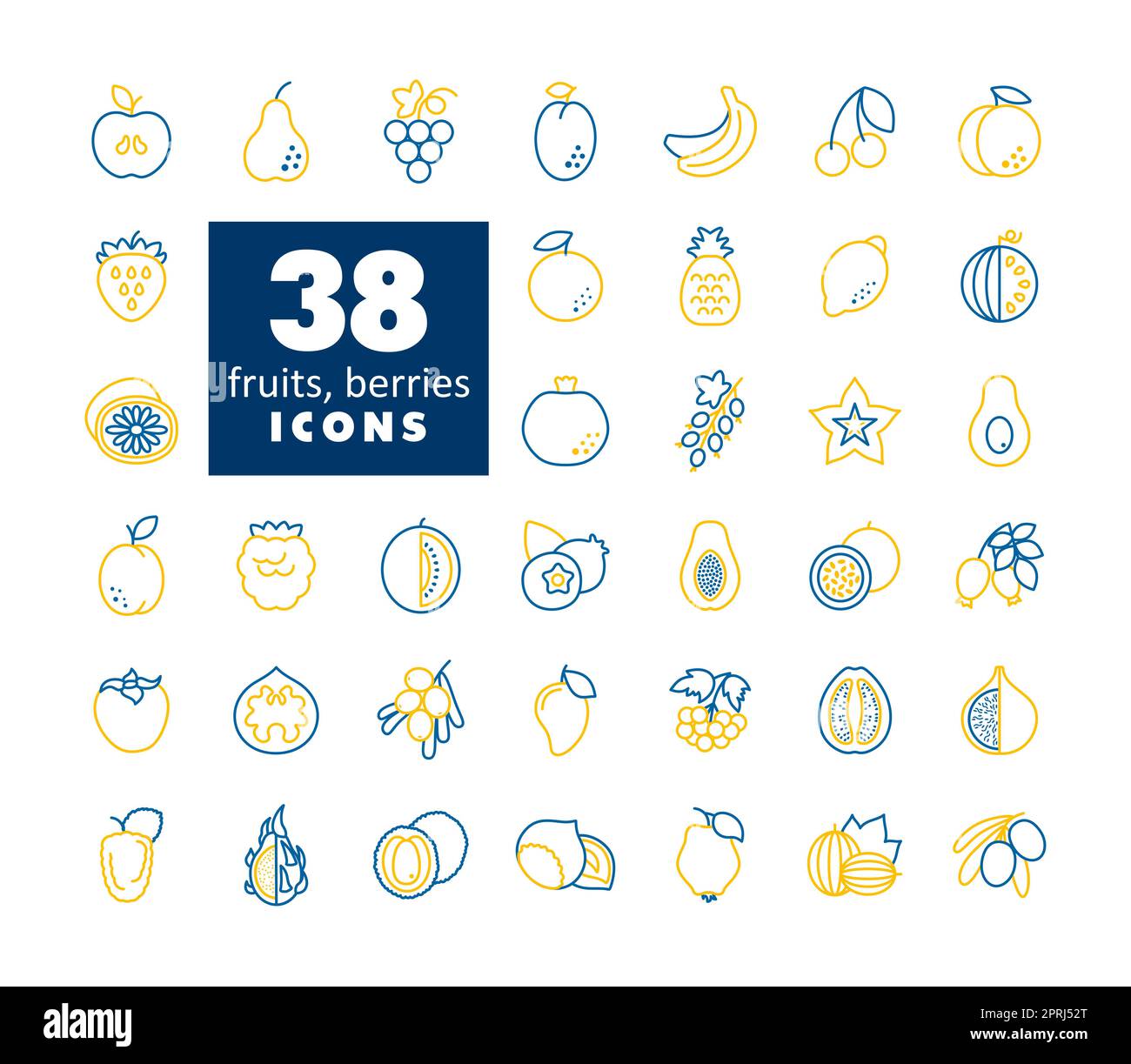 Set of Fruits and Berries vector icon. Graph symbol for food and drinks ...