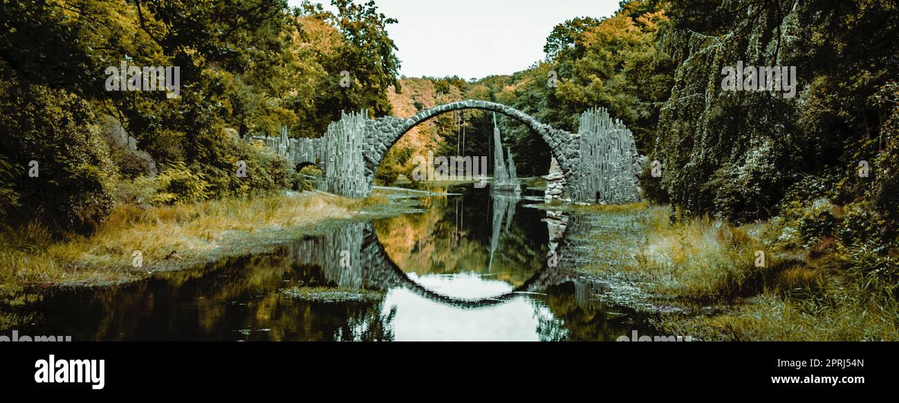 Rakotz bridge in the azalea and rhododendron park Kromlau at the Rakotz ...