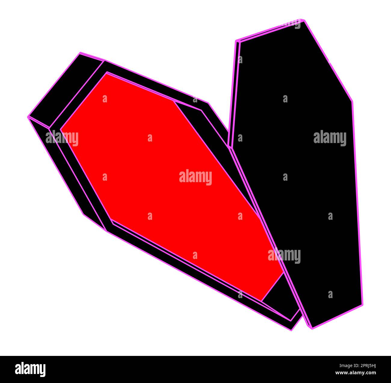 An isolated halloween open coffin with red interior in 3D isolated on a ...