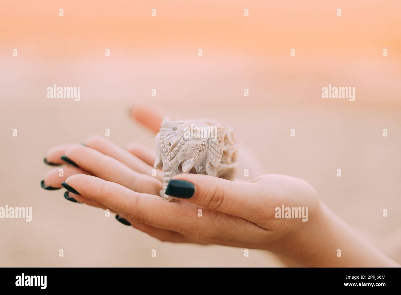 Goa, India. Elephants Souvenirs Of Stone In Woman's Hand Stock Photo ...