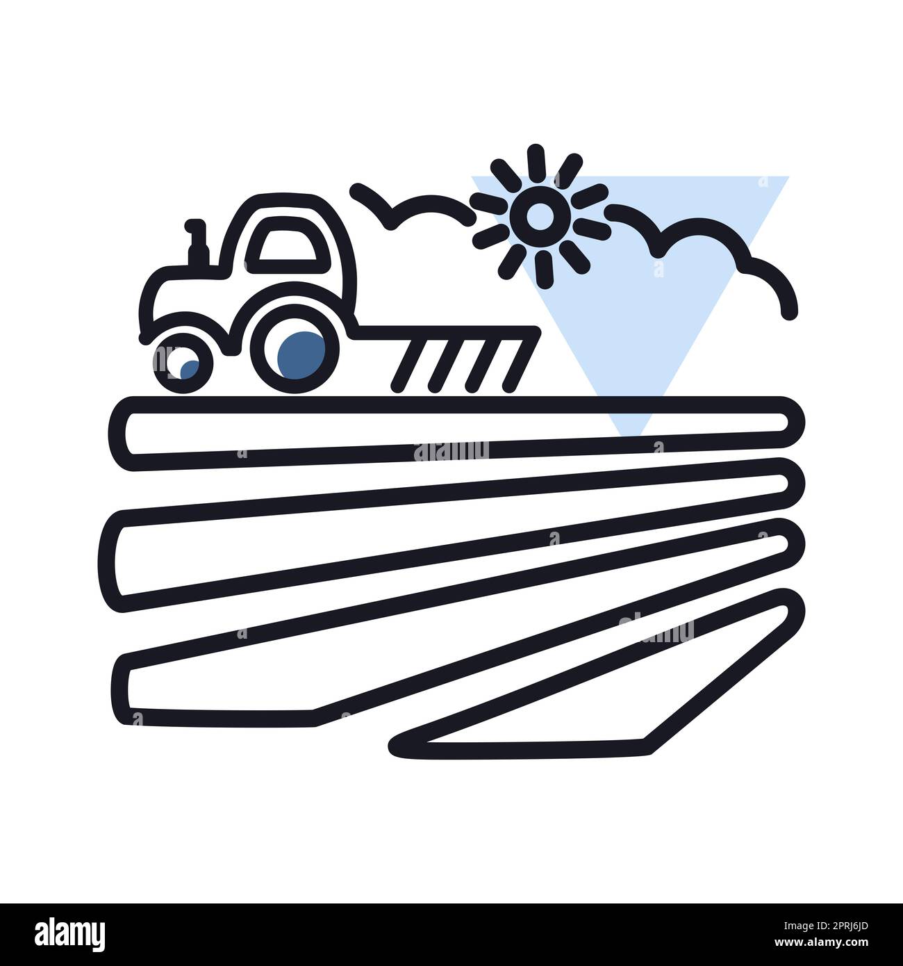 The tractor plows the field before sowing isolated icon. Spring or ...