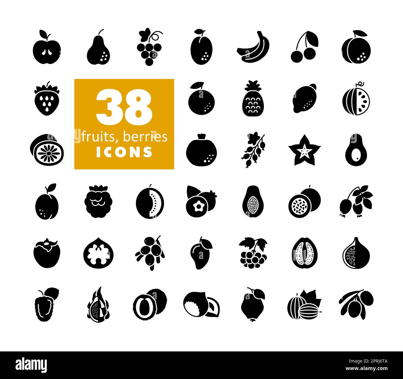 Set of Fruits and Berries vector glyph icon. Graph symbol for food and ...