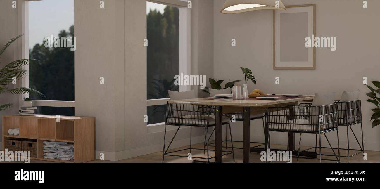 Modern contemporary dining room with dining table near the window ...