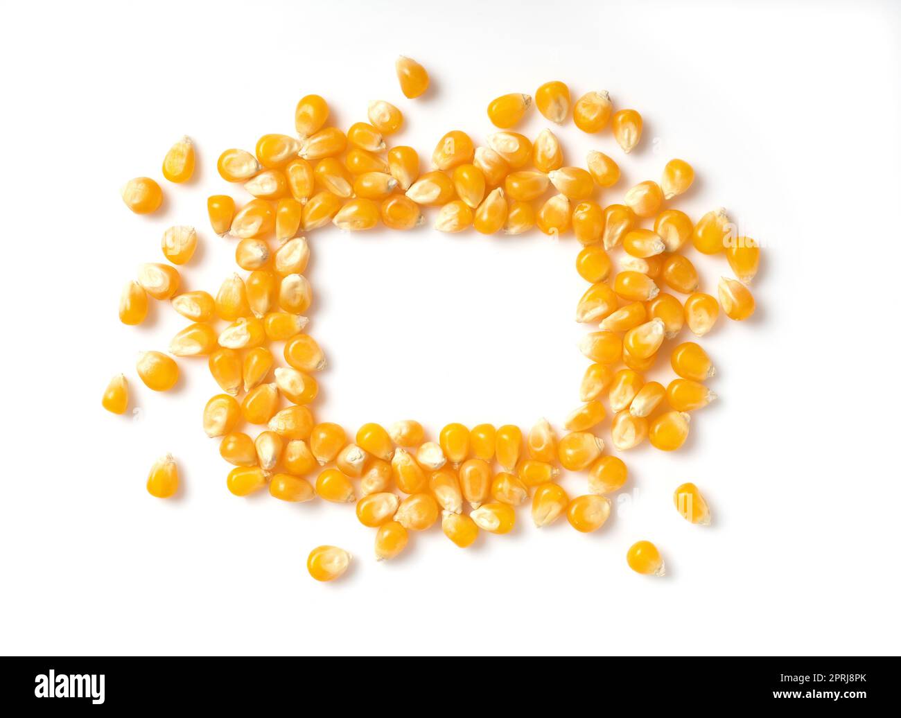 Square copy space made of dried corn kernels on white background Stock ...