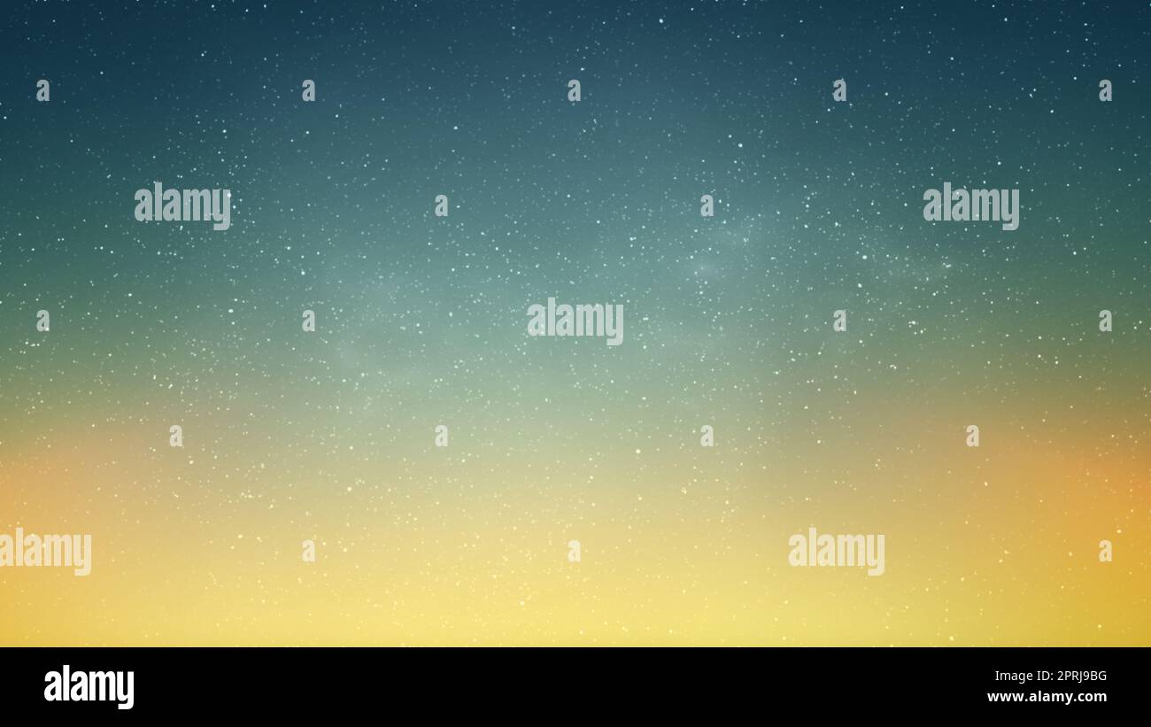 Night starry sky at sunset. Green and yellow galaxy, horizontal ...
