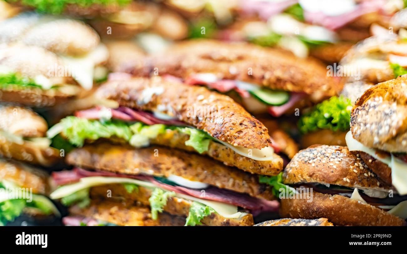 Freshly prepared sandwiches sold in a fast food restaurant Stock Photo ...
