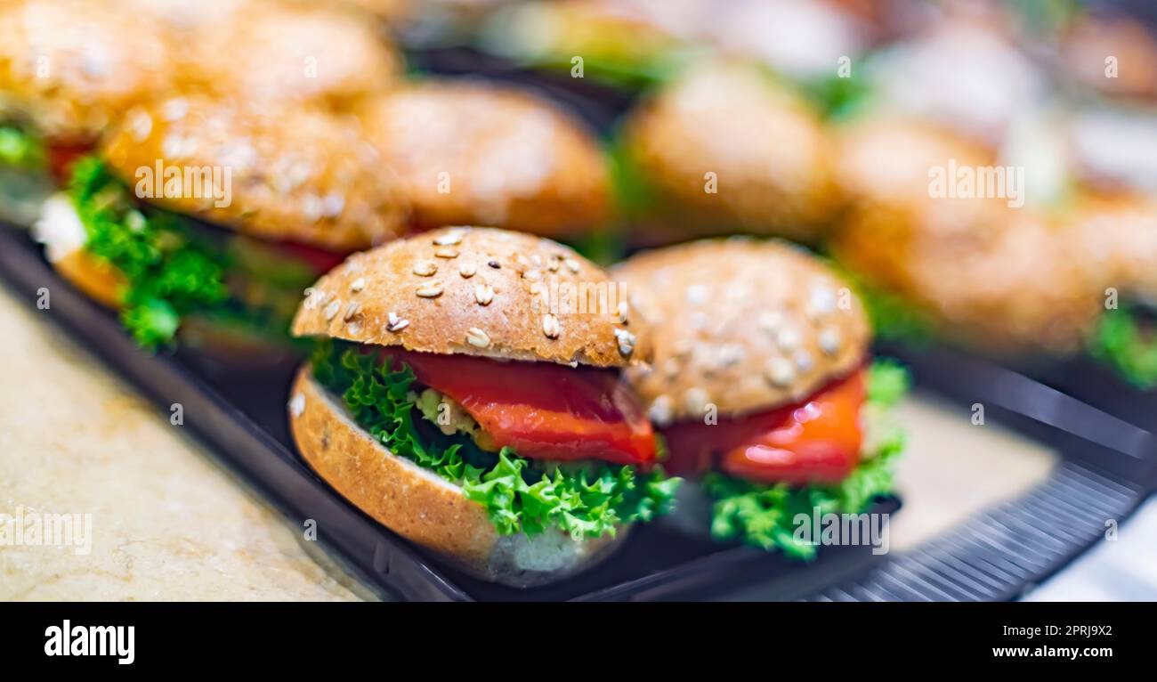 Freshly prepared sandwiches sold in a fast food restaurant Stock Photo ...