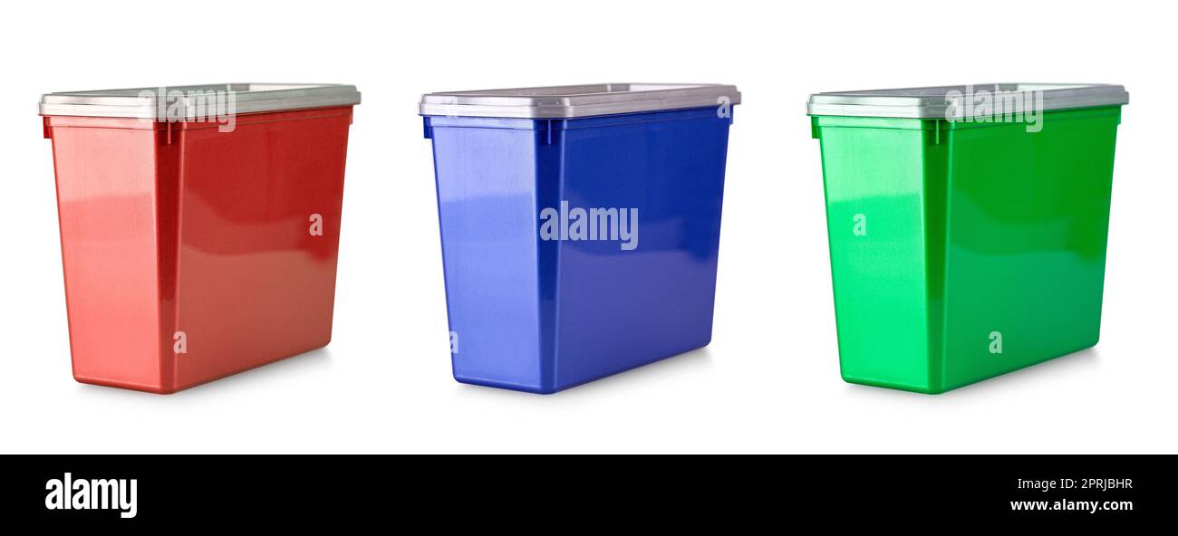 set of closed rplastic boxes on white background with clipping path ...