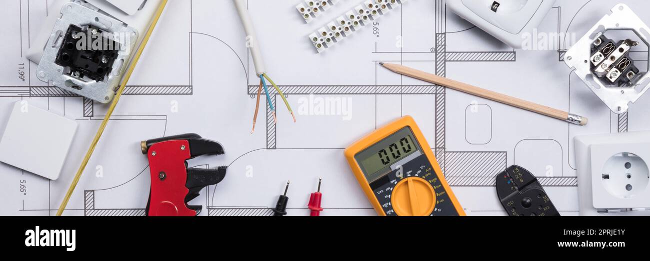 Electricity Project Drawing. Multimeter And Electrician Meter Stock ...