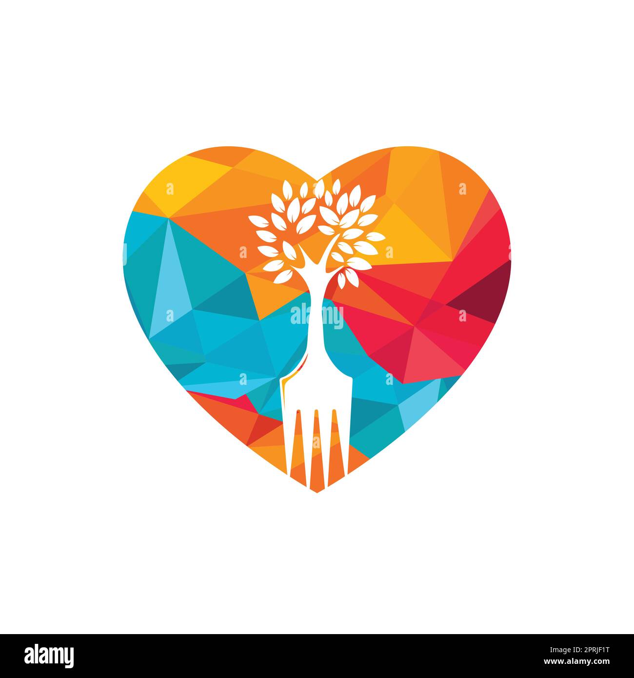 Fork tree with heart shape vector logo design. Restaurant and farming ...