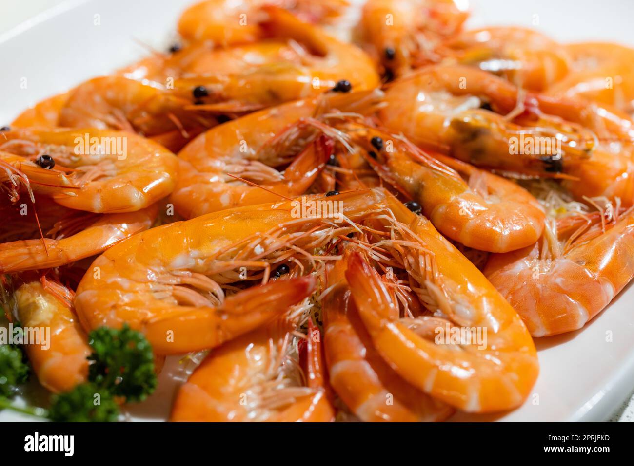 Cooked fresh shrimp dish in restaurant Stock Photo - Alamy