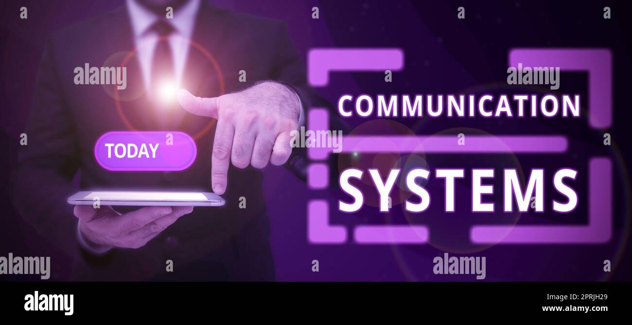 Text showing inspiration Communication Systems, Business overview Flow ...