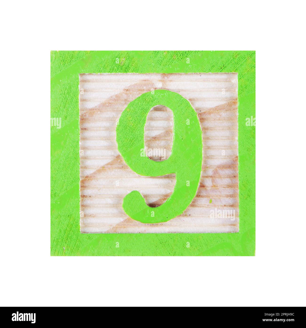 A Number 9 nine childs wood block on white with clipping path Stock ...