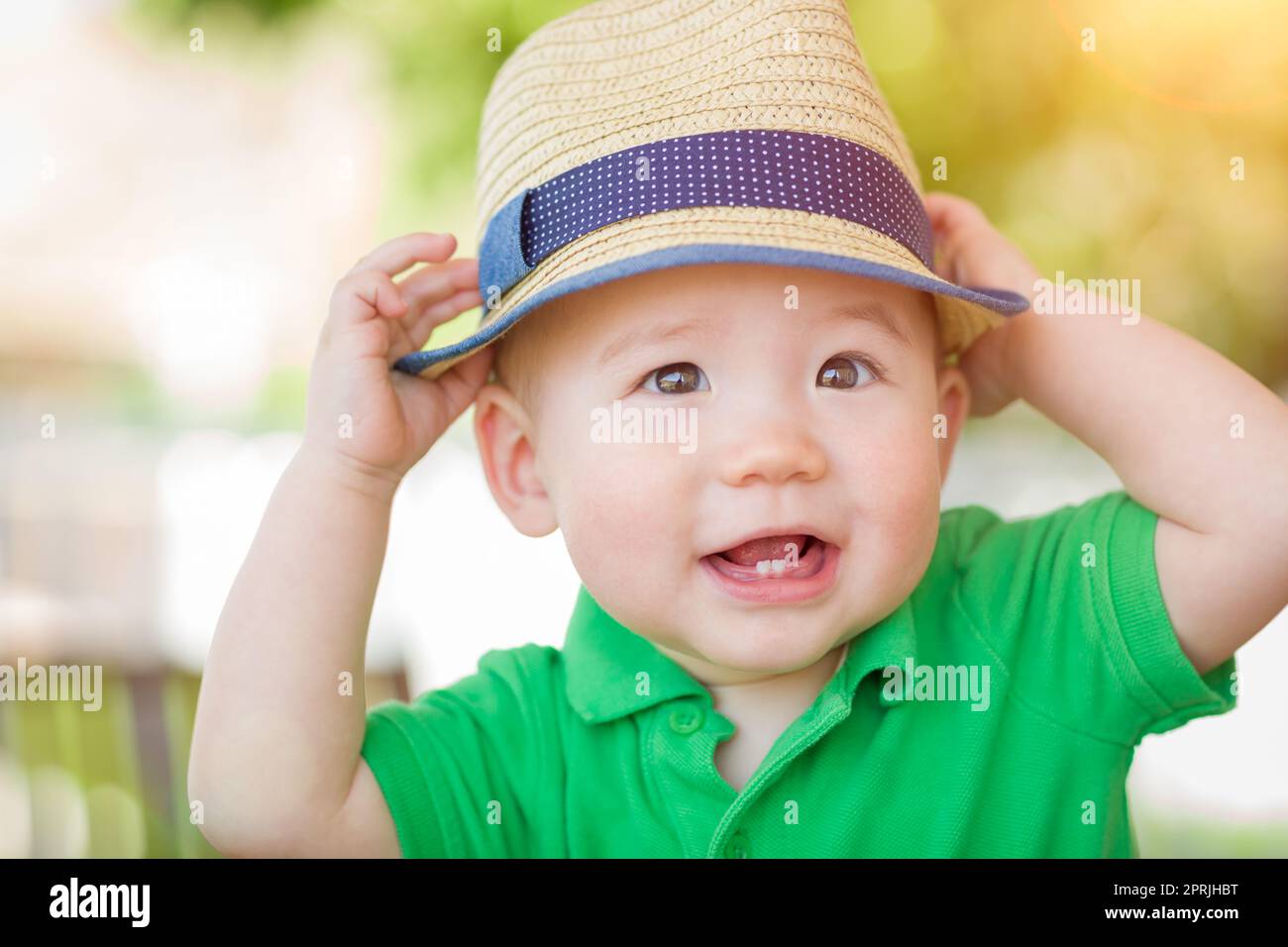 Portrait of A Happy Mixed Race Chinese and Caucasian Baby Boy Wearing ...