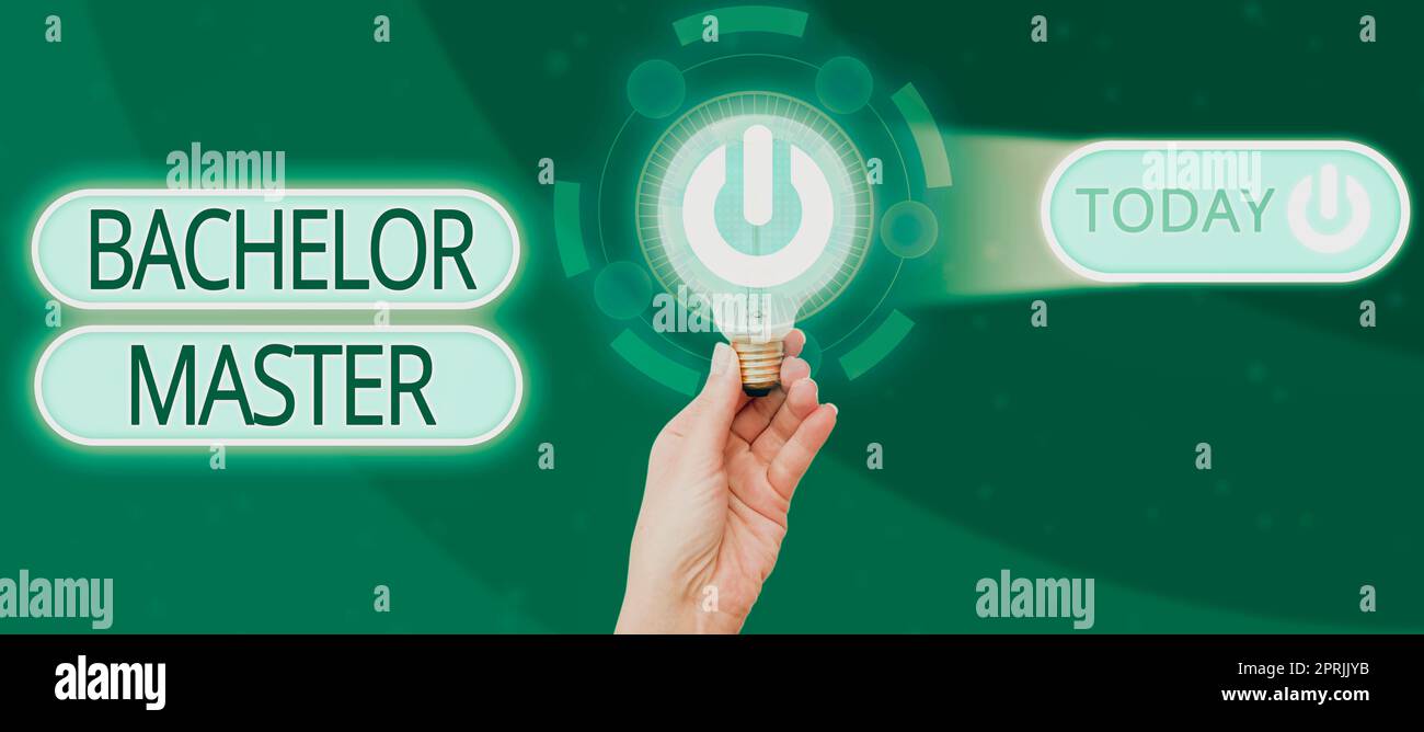 Text sign showing Bachelor MasterAn advanced degree completed after ...