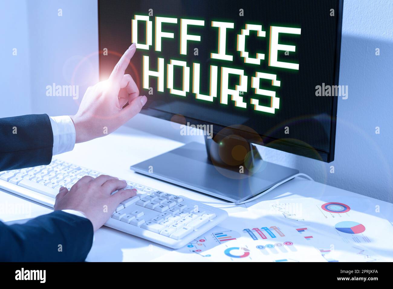 Sign displaying Office Hours, Concept meaning The hours which business ...