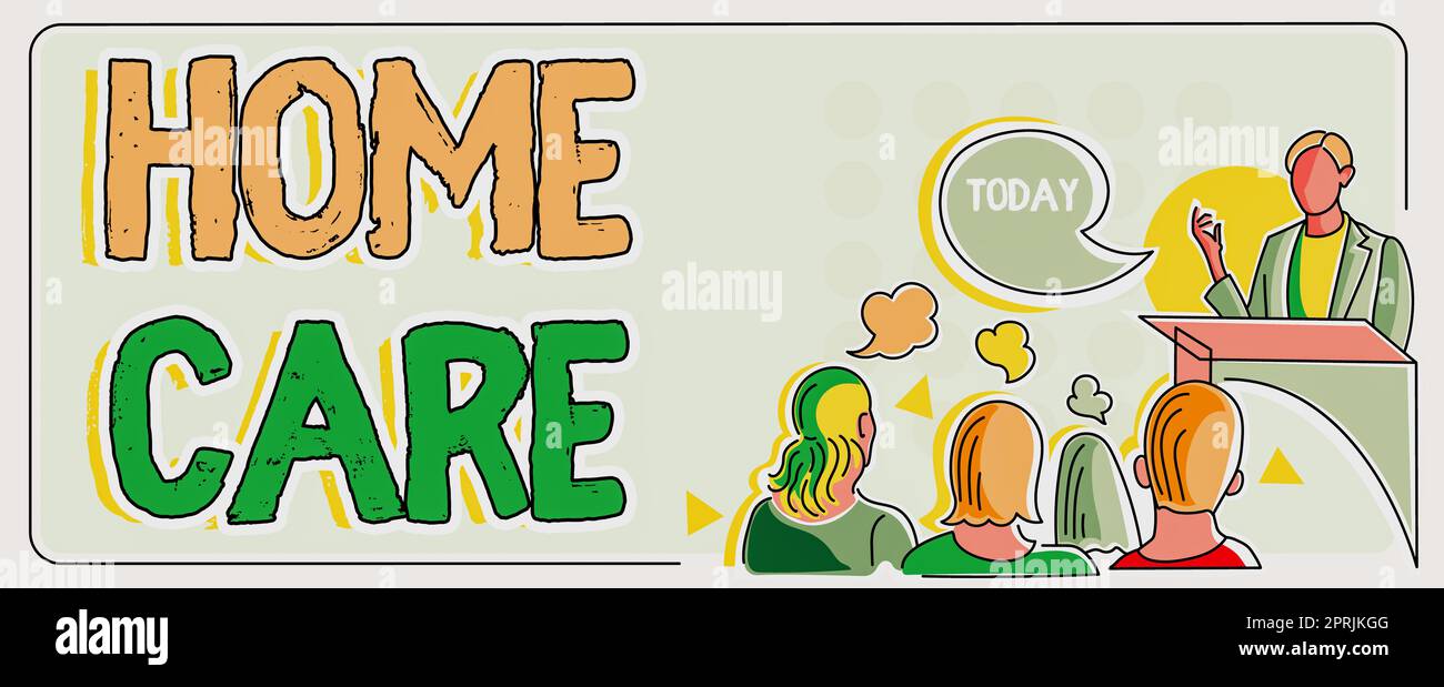 Text caption presenting Home Care, Word Written on Place where showing ...