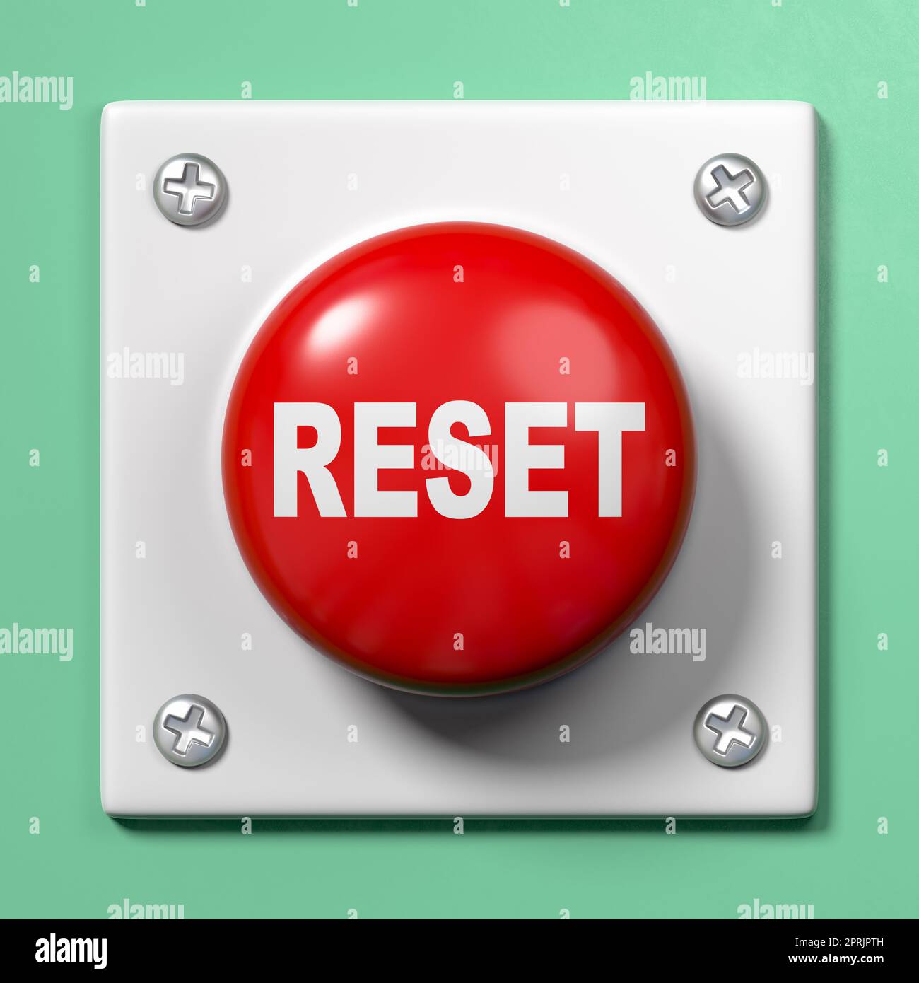 Red Button with Reset Text Against a Green Background 3D Rendering ...