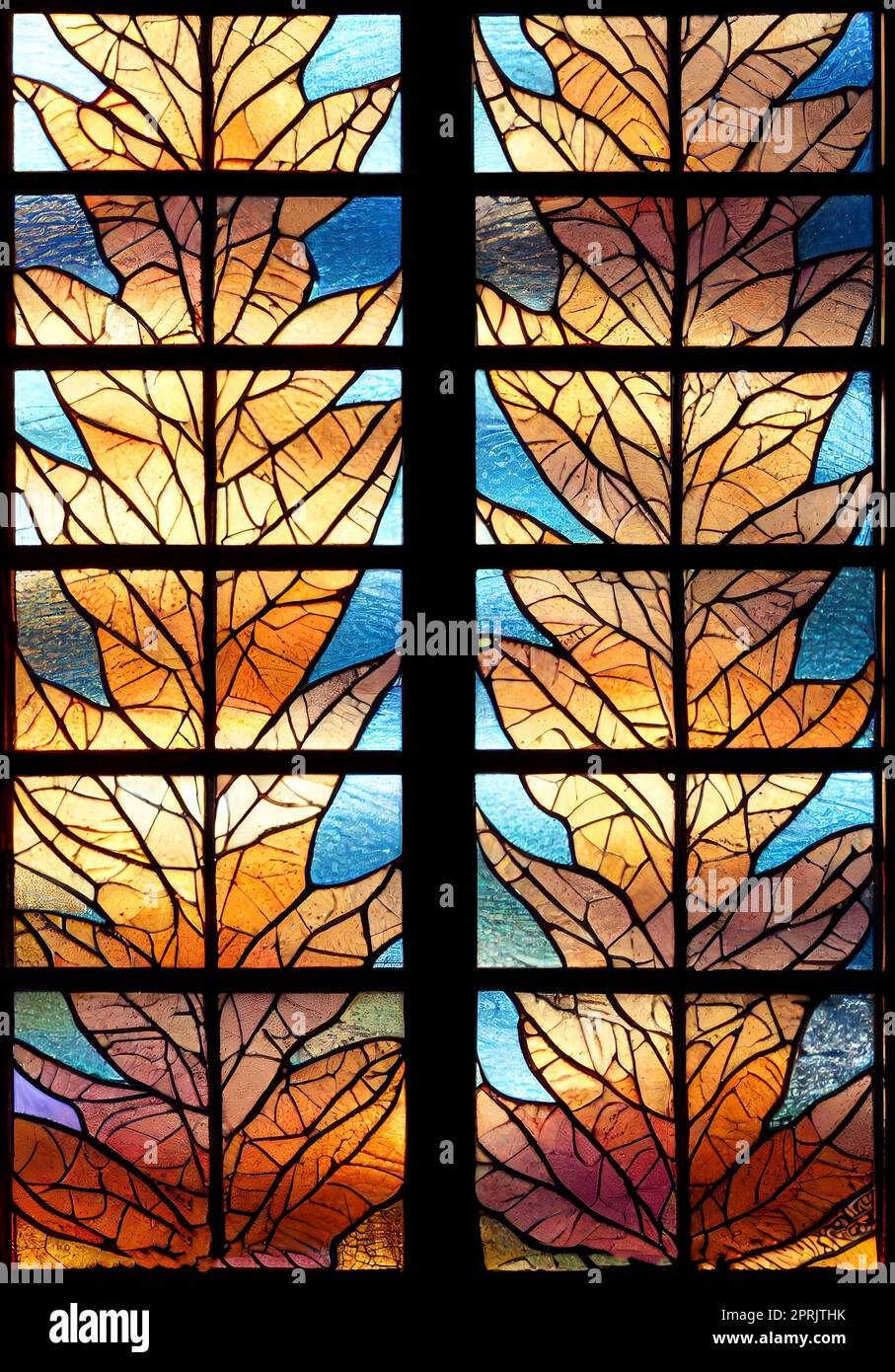 Stained glass window with autumn leaves picture. Illustration Stock ...
